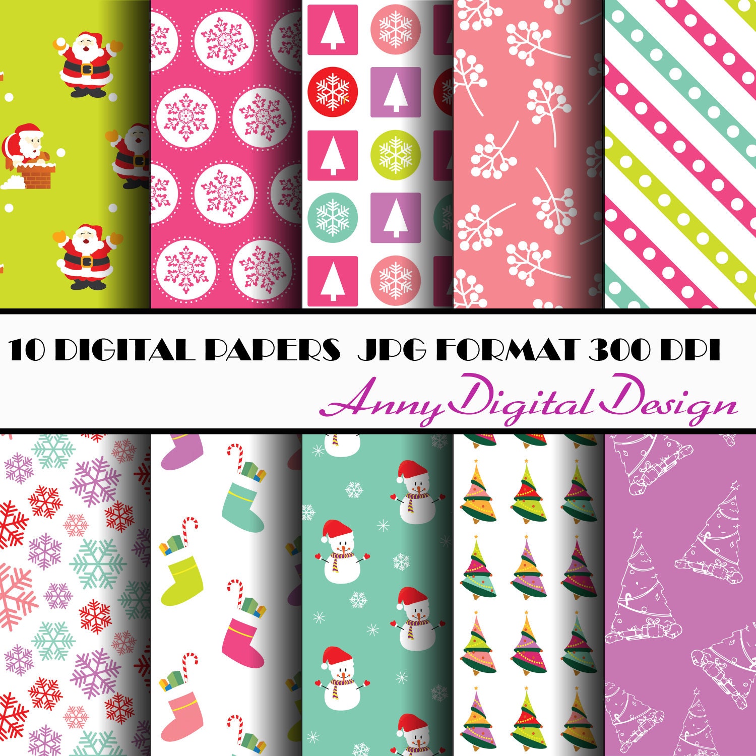 Festive rainbow patterns christmas digital papers scrapbook paper ...