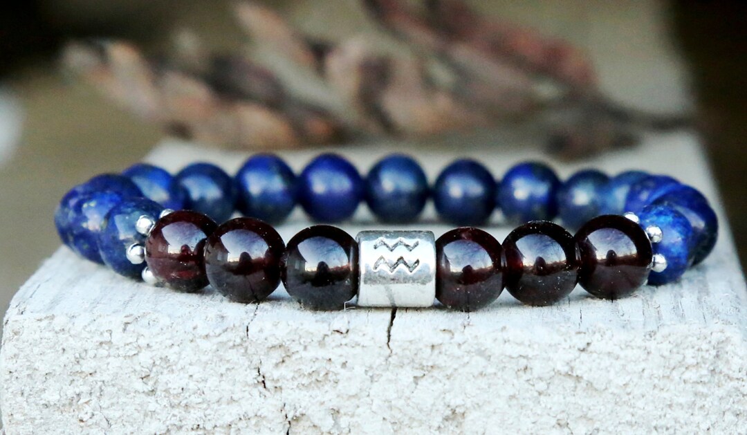 Garnet Bracelet Aquarius Jewelry Zodiac Jewelry Zodiac Gift Zodiac ...