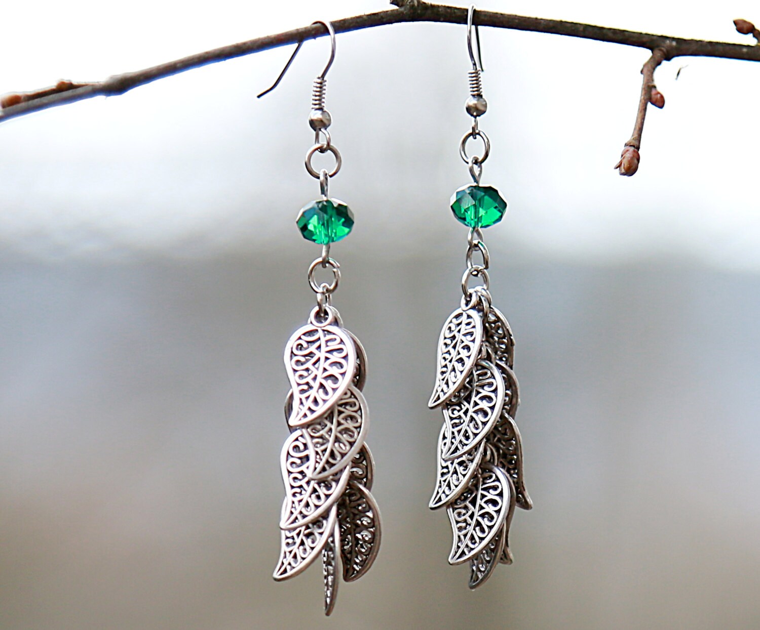 Woodland Earring Leaf Jewelry Green Earring Leaf Earring Long - Etsy