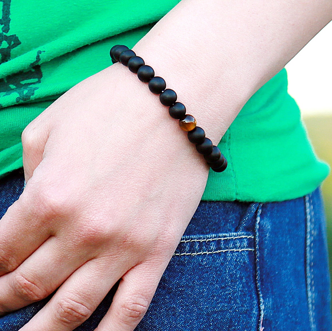 Mens Beaded Bracelet Mens Bracelet Black Obsidian Bracelet - Etsy