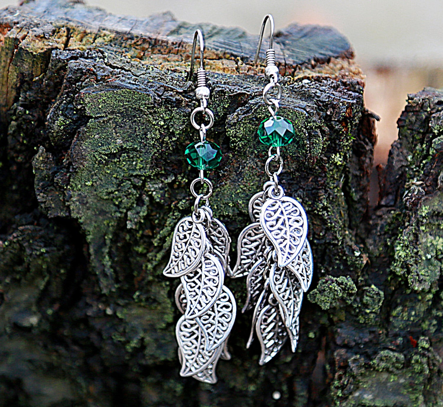 Woodland Earring Leaf Jewelry Green Earring Leaf Earring Long | Etsy