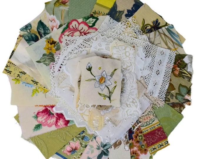 Vintage Lace & Linen Offcuts 50 Piece Mystery Craft Pack Textured ...