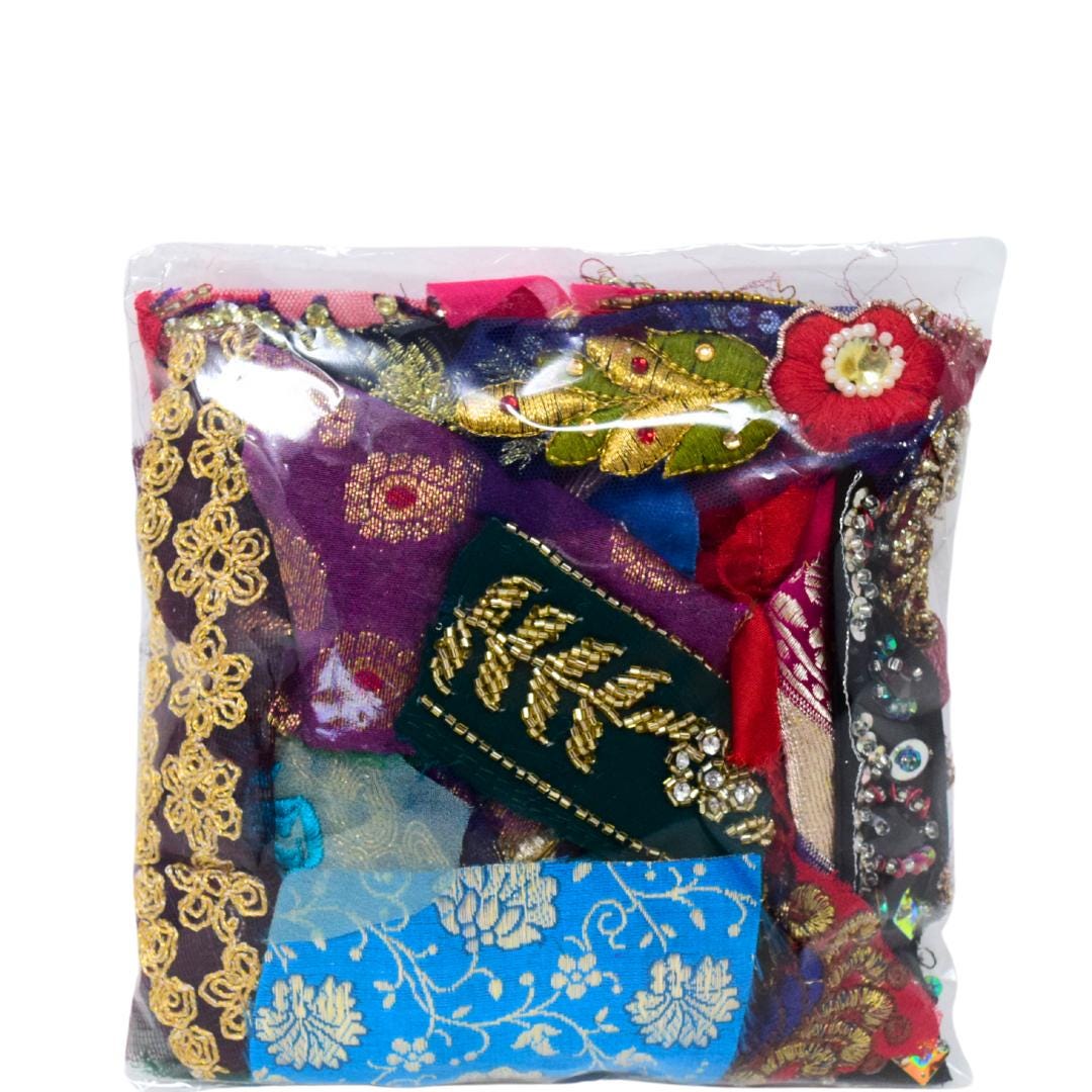 Embellished Sari Silk Offcuts Fancy Opulents 25 Piece Boho Craft Pack ...