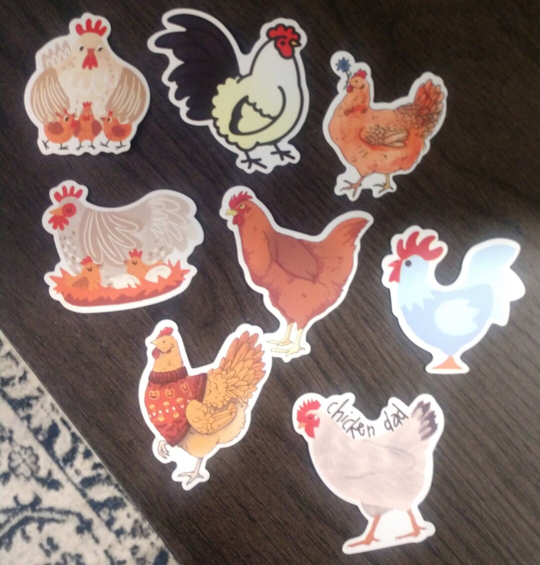 Chicken Stickers, Stickers of Chicken, Set of 8, Lot of Chicken ...
