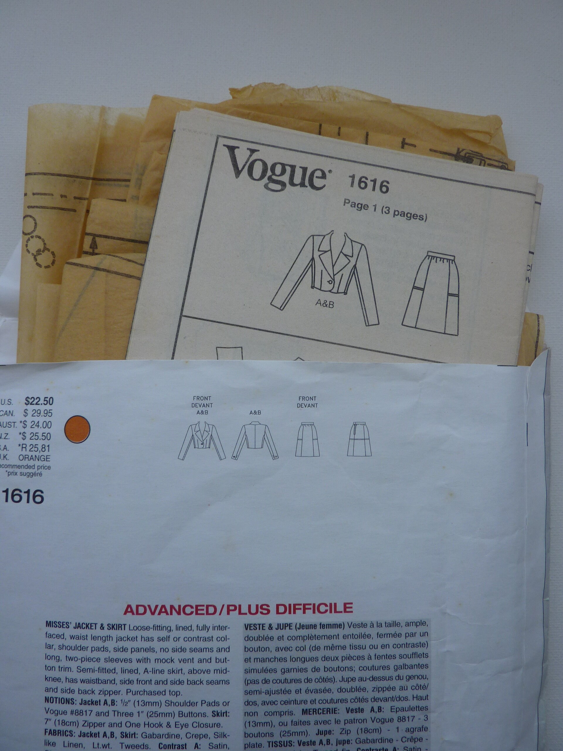 YSL Vogue Paris Original Sewing Pattern 1616 / Size 8, 10, 12 / Misses ...
