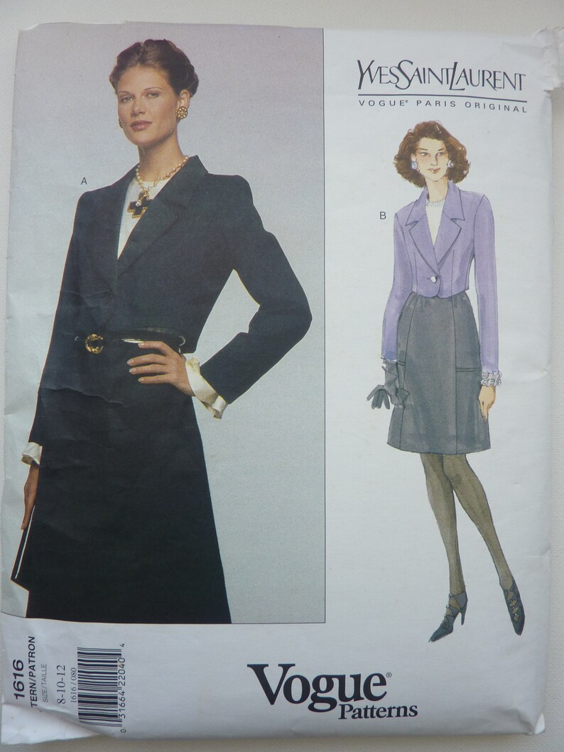 YSL Vogue Paris Original Sewing Pattern 1616 / Size 8, 10, 12 / Misses ...