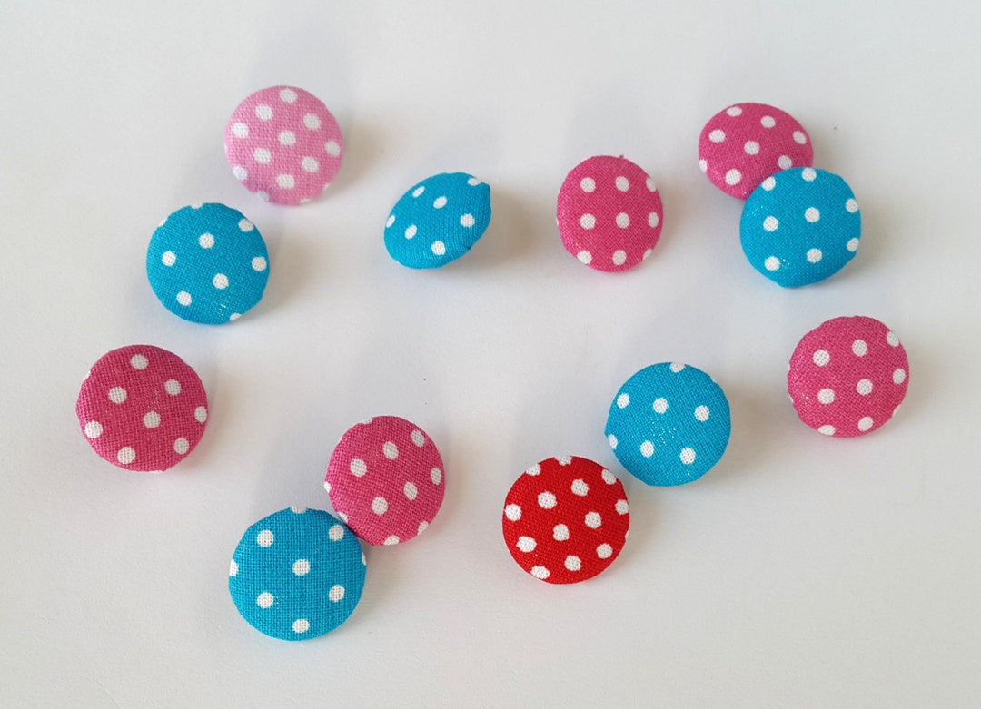 Fabric Polka Dots Buttons, Set of 12 Fabric Buttons, Polka Dots Fabric ...