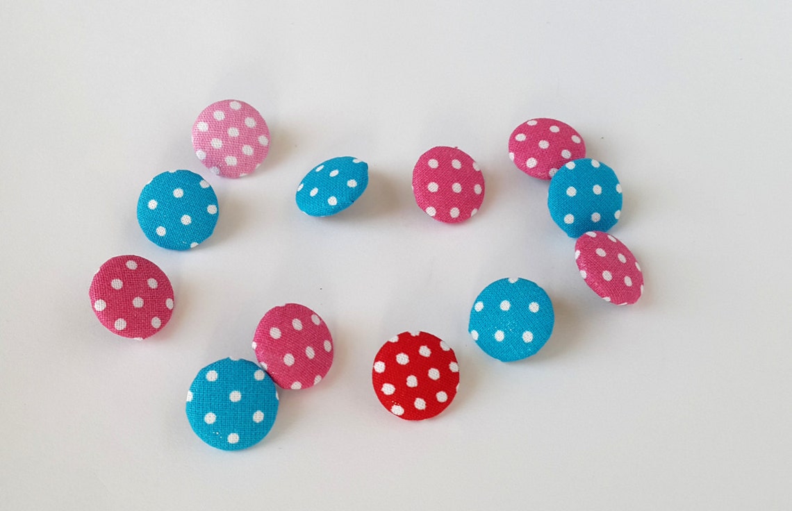 Fabric Polka Dots Buttons, Set of 12 Fabric Buttons, Polka Dots Fabric ...