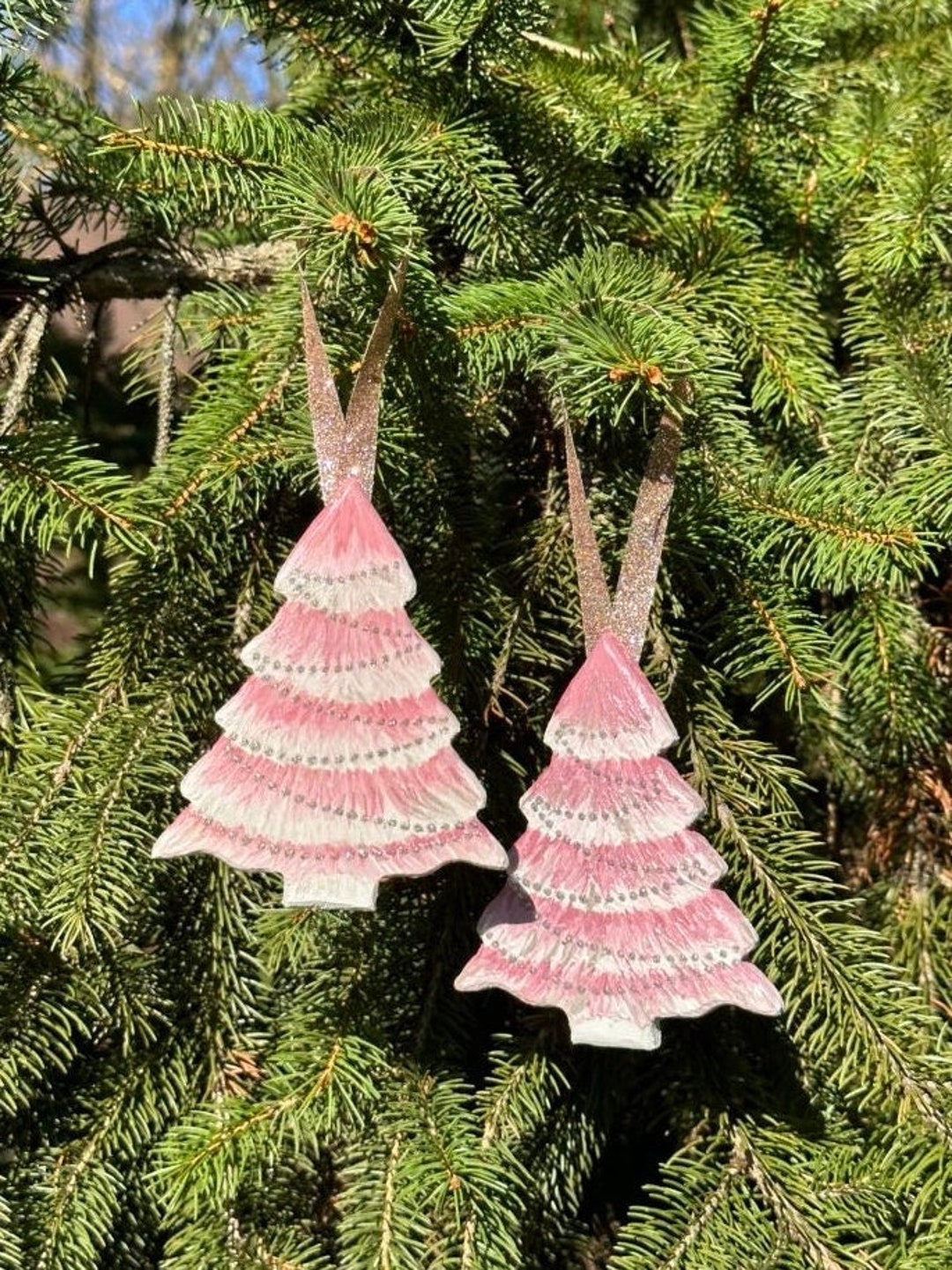Hand-painted Rosey Pink Christmas Tree Ornament - Wooden Base - Etsy