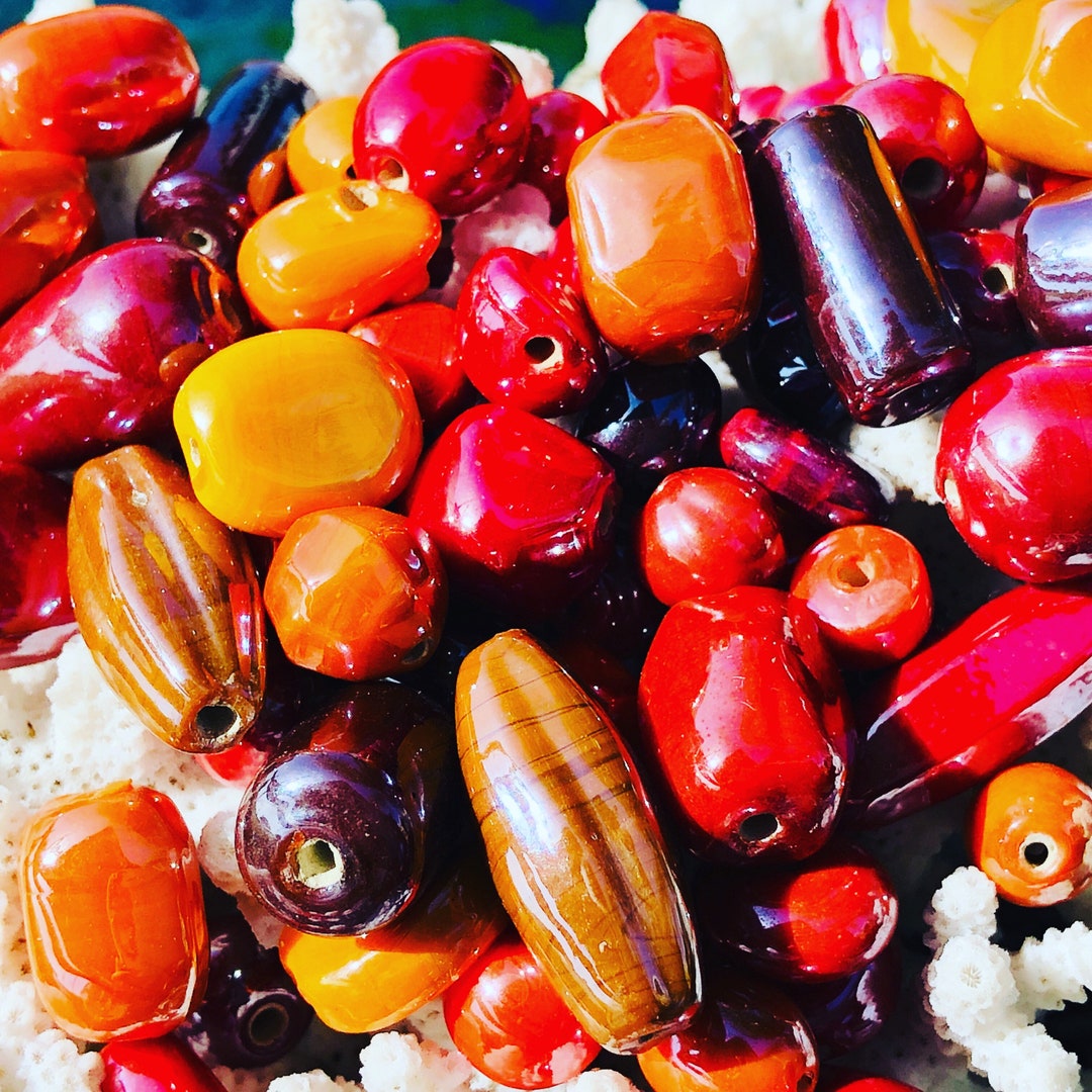 SUPPLY: 50 Vintage Carnival Glass Beads /orange-red Iridescent Beads ...
