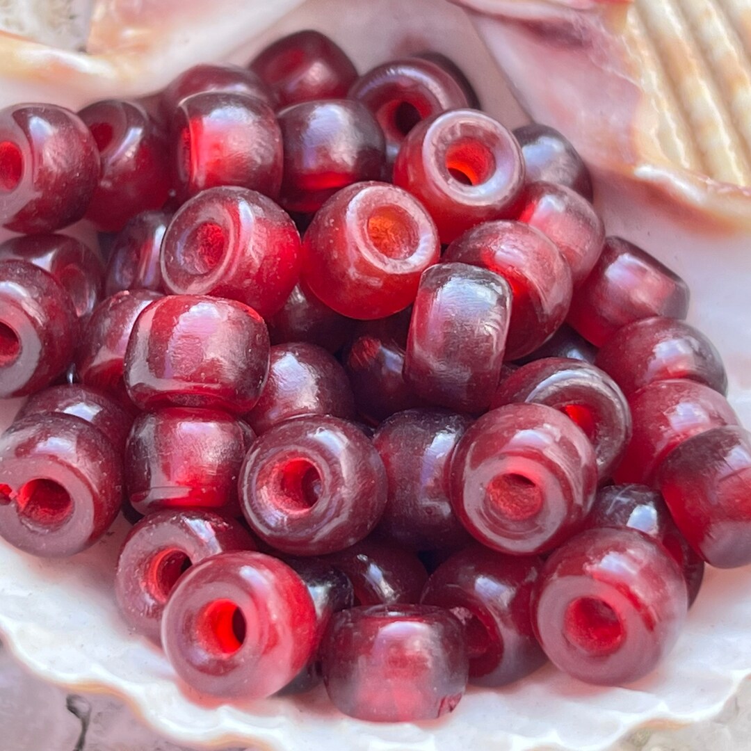 50 Horn Red Crow Roller Beads - Macrame Beads - Large Hole Beads /glass ...