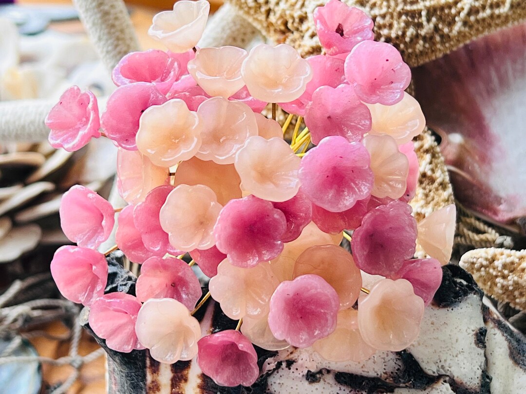 10pc Pale Peach, Pink Glass Flower Bouquet- Glass Headpins - Millinery ...