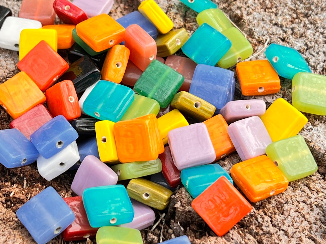 20pc Vintage Square Tile Beads / Lamp Work Glass Beads / Mix Color ...
