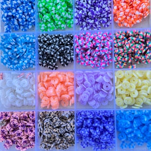 2 Boxes 48 Colors Clay Beads for Bracelet Making Flat Round Polymer ...