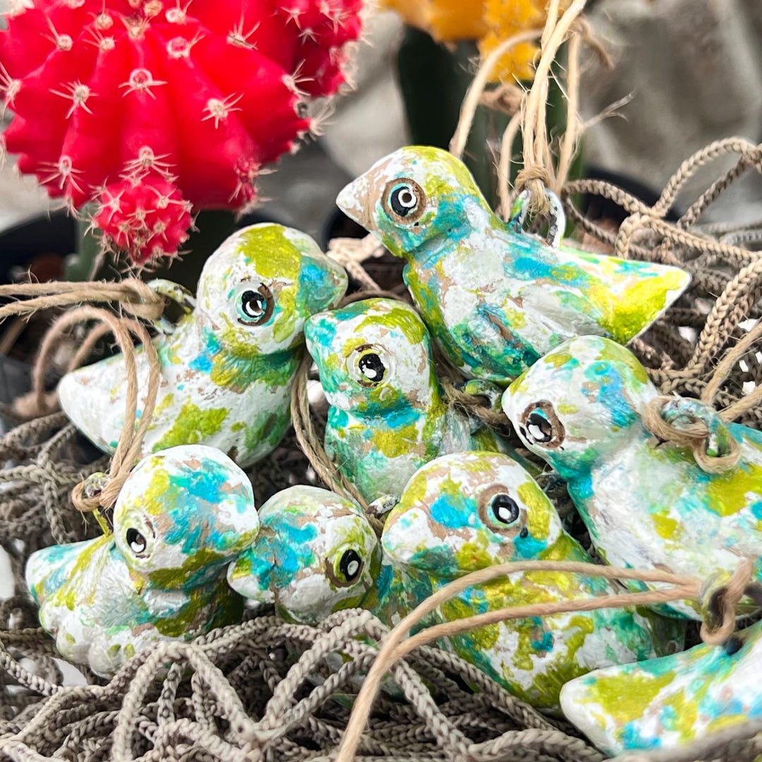 Hand-painted Terra Cotta Bird Beads: Jewelry Charms, Ornaments (3pcs ...