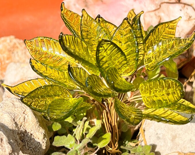 8pc Vintage Translucent Olive Green Glass Leaf Headpins - Embedded ...