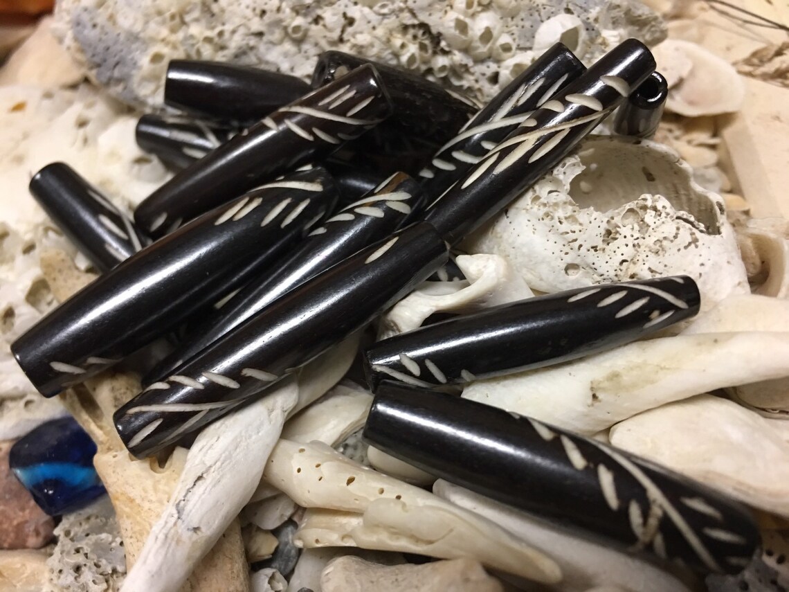 SUPPLY: 6 Carved Bone Tube Beads /Branch Desingn Beads | Etsy