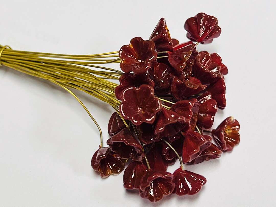 14pc Vintage Root Beer Red Glass Flower Headpins: Brass Wire Charms - Etsy