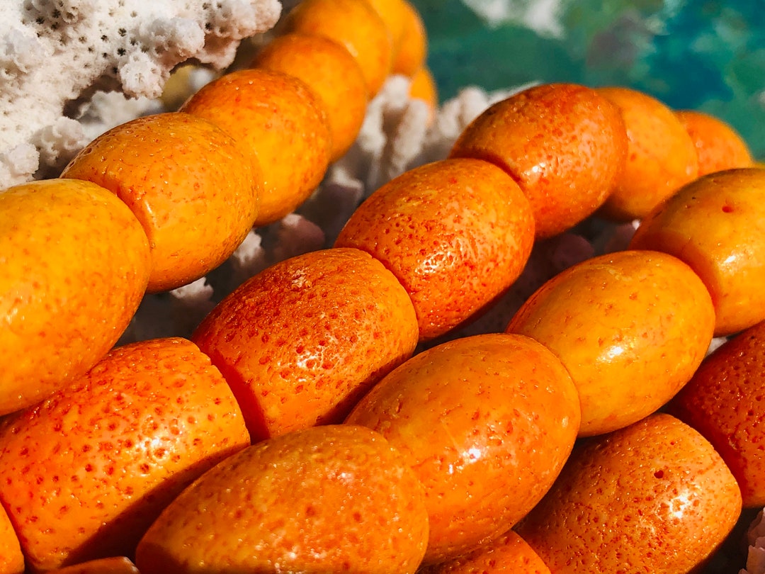 10 Large Orange Coral Barrel Beads /sponge Coral Bead / Jewelry Beads ...