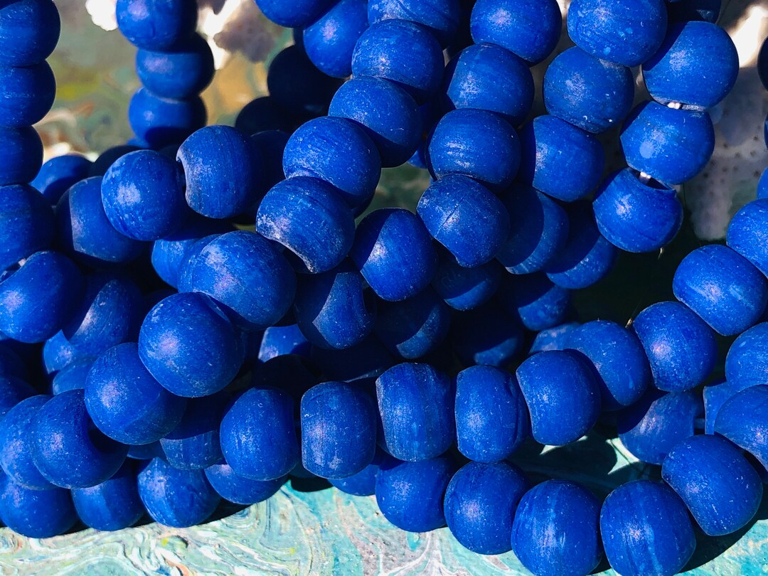 50pc Matte Royal Blue Sea Glass Beads: Large Hole Macrame Beads - Etsy