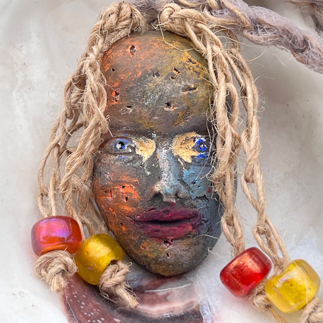 JEWLERY: Pit Firing Ceramic Face Pendant Necklace on Crochet String ...