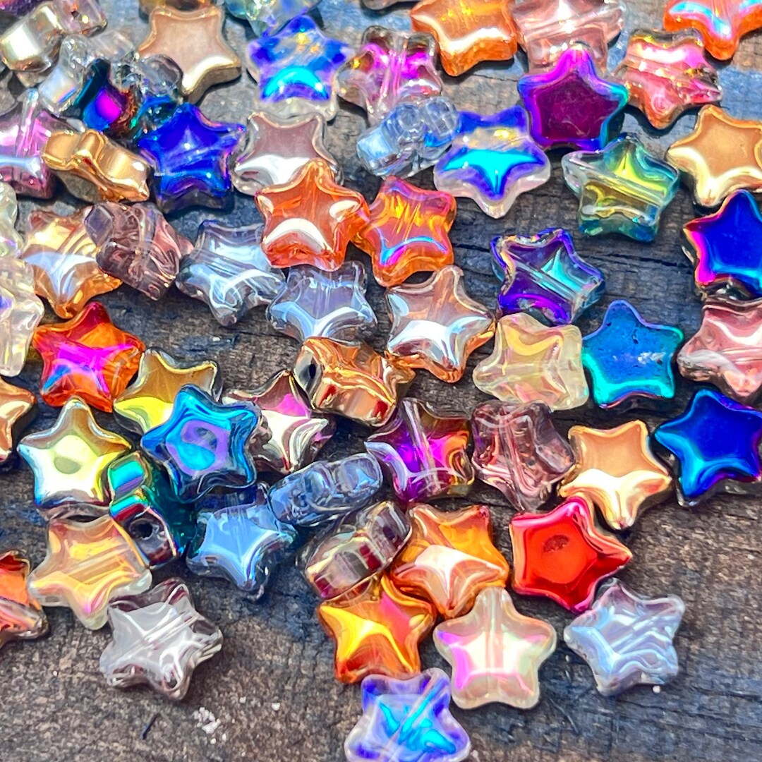 50pc 8mm DIY Star-shaped Beads Star-shaped Glass Spacer Beads Colored ...