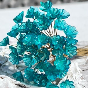14pc Vintage Transparent Turquoise Glass Flower,headpins-glass Headpins ...