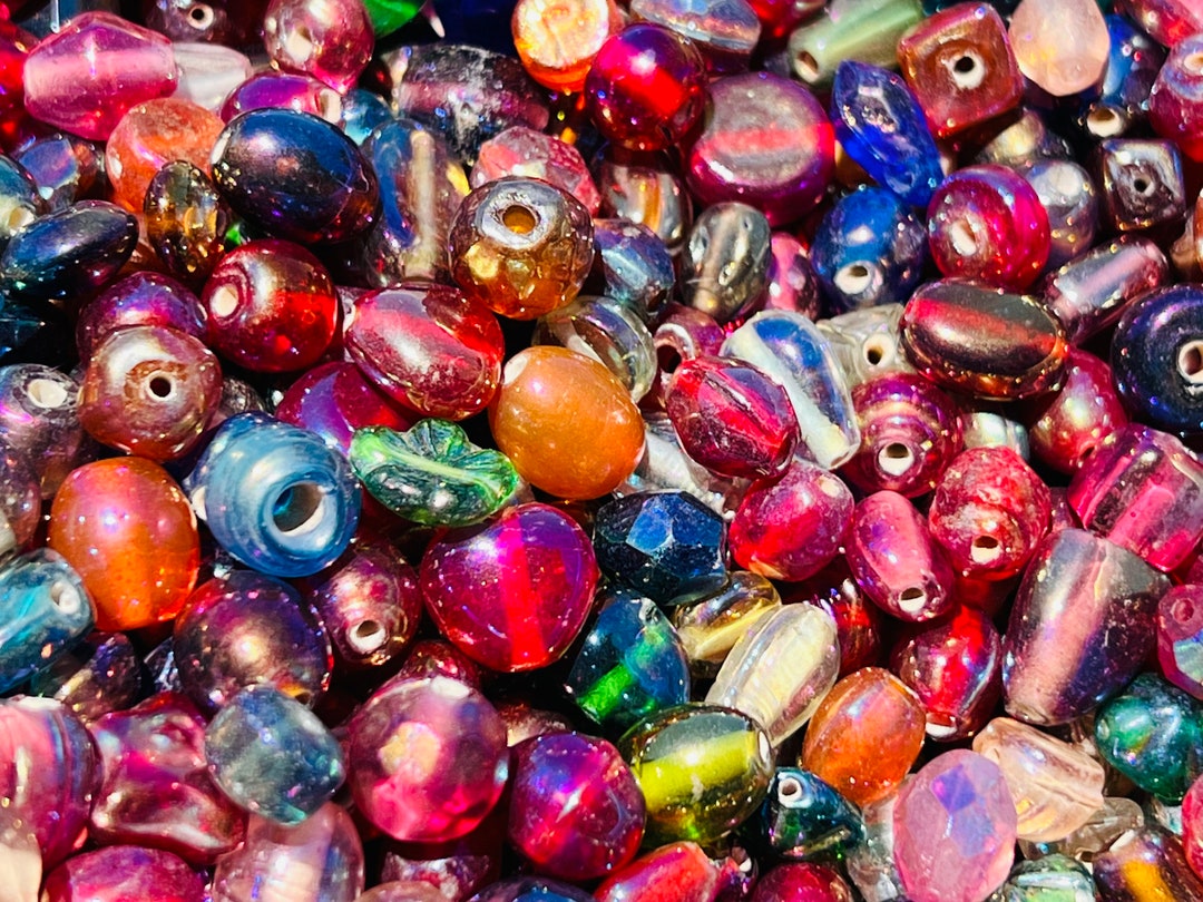 50g Vintage Carnival Glass Beads: Aurora Borealis Jewelry Supplies - Etsy