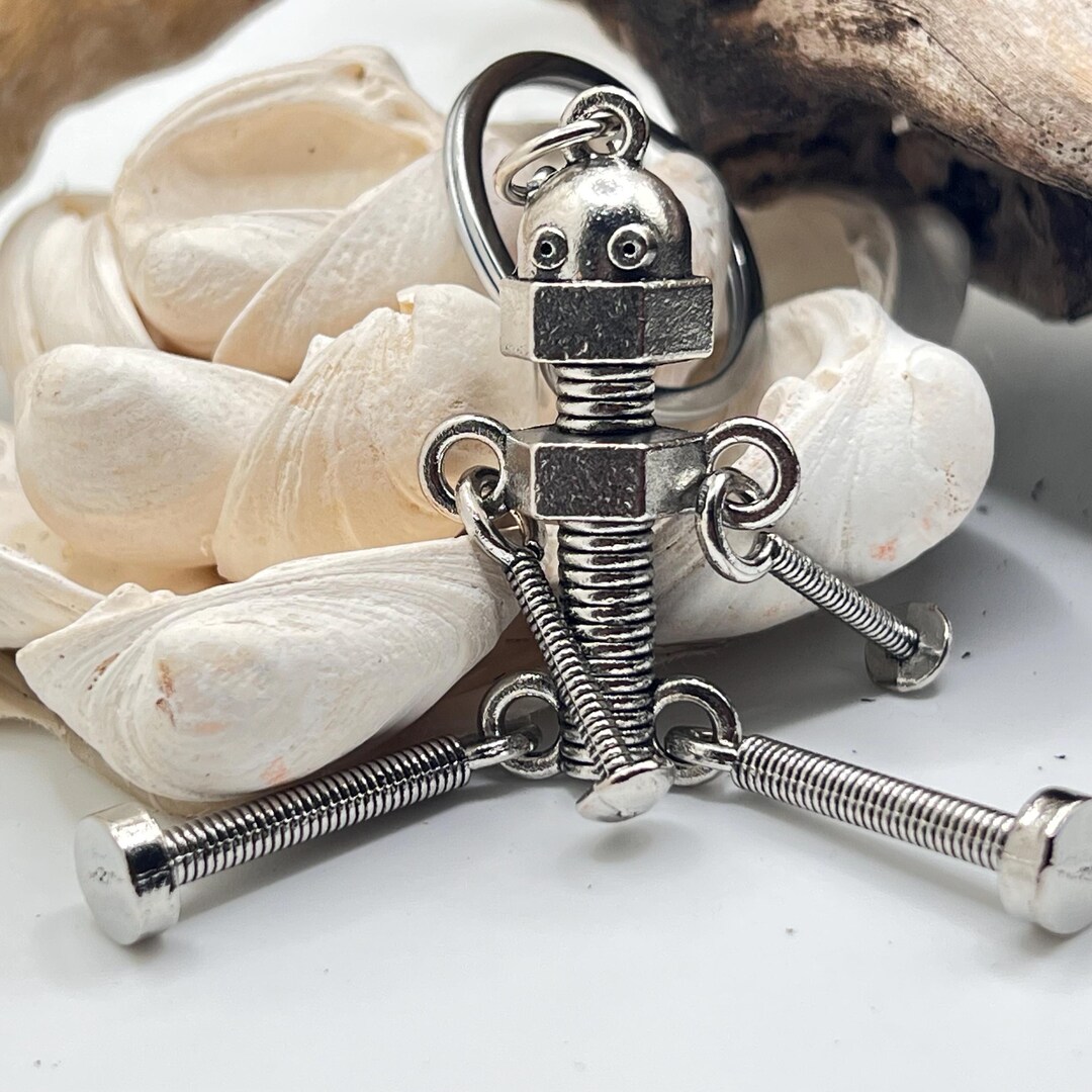 Robot Keychains Iron/ Key Chain Nut and Bolt Robot Man Keychain New Old ...