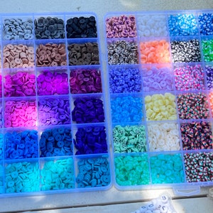 2 Boxes 48 Colors Clay Beads for Bracelet Making Flat Round Polymer ...