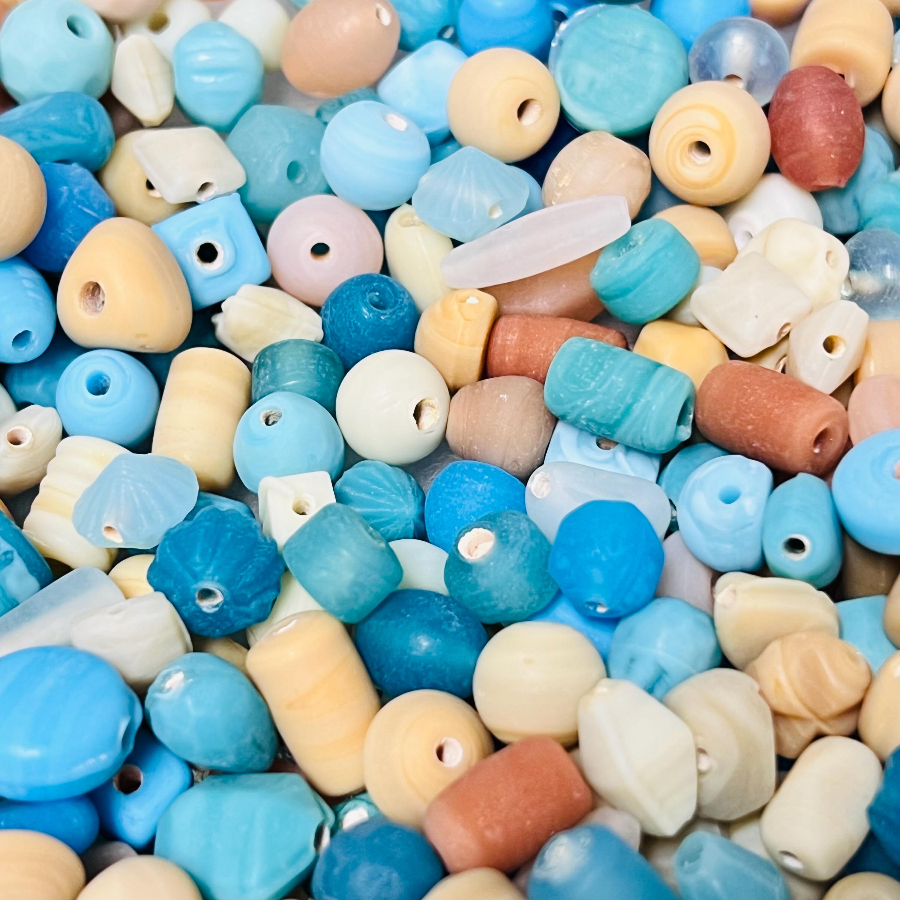 Vintage 50grams Mixed up Small Matte Sea Blue-green Beads/bone Color ...