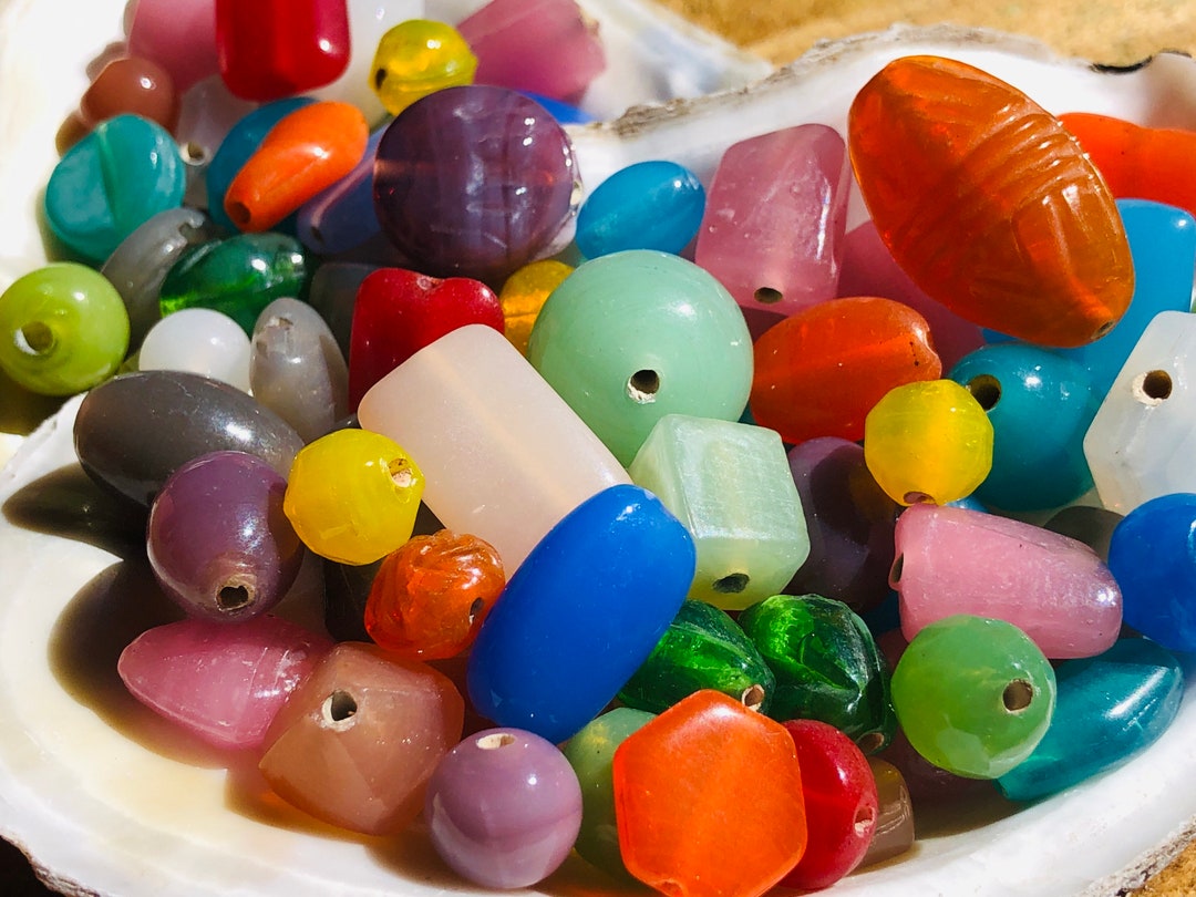 50pc Vintage Mixed up Translucent Glass Beads / Bright Colors Glass ...