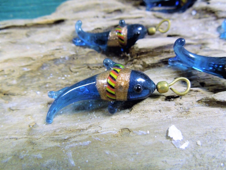 SUPPLY: 8 Lamp Work Blue Fish Glass Charms 35mm | Etsy
