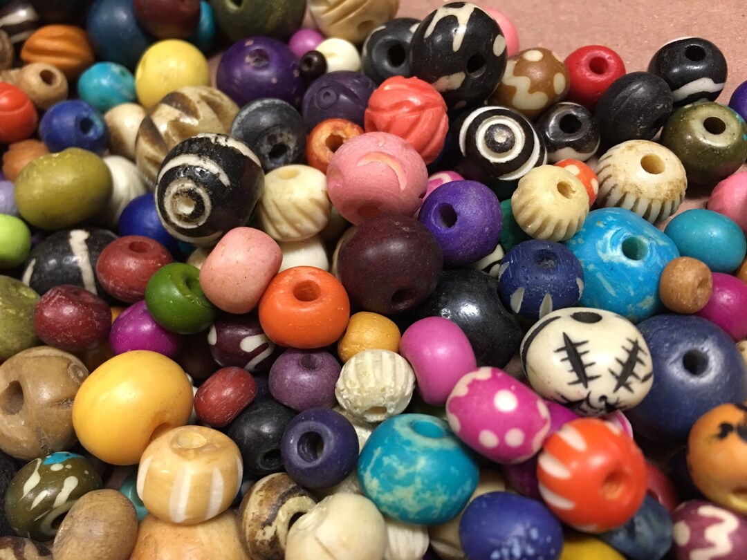 1970's Vintage Mix Bone Beads / 50 Gm Mixed Lot / Round Beads / Retro ...