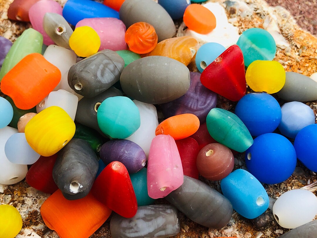 50pc Vintage Mixed up Translucent Matte Glass Beads / Bright Colors ...
