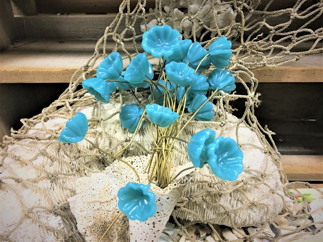 6pc Large Vintage Turquoise Glass Flower Headpins-glass Headpins ...