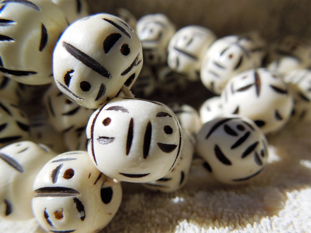 Handmade Tribal Bone Beads: Cream Carved Faces, 12mm (10pc) - Etsy