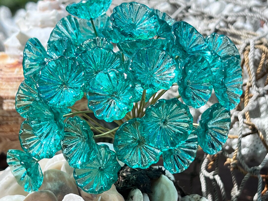 SUPPLY: 8 Mix Turquoise Green Color Glass Flower - Etsy