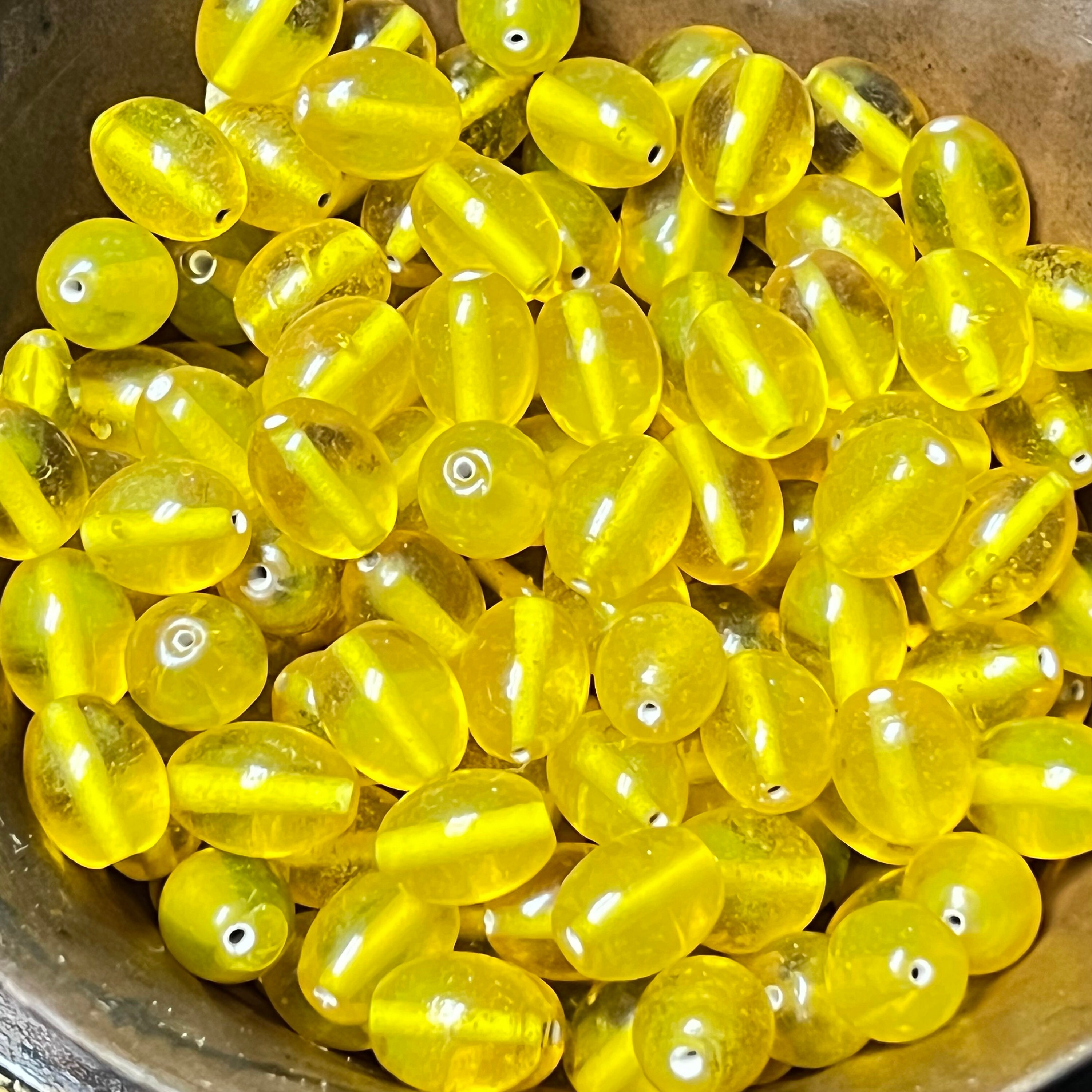 40pc Vintage Yellow Translucent Glass Beads/ Glass Bead Assortment. {D1 ...