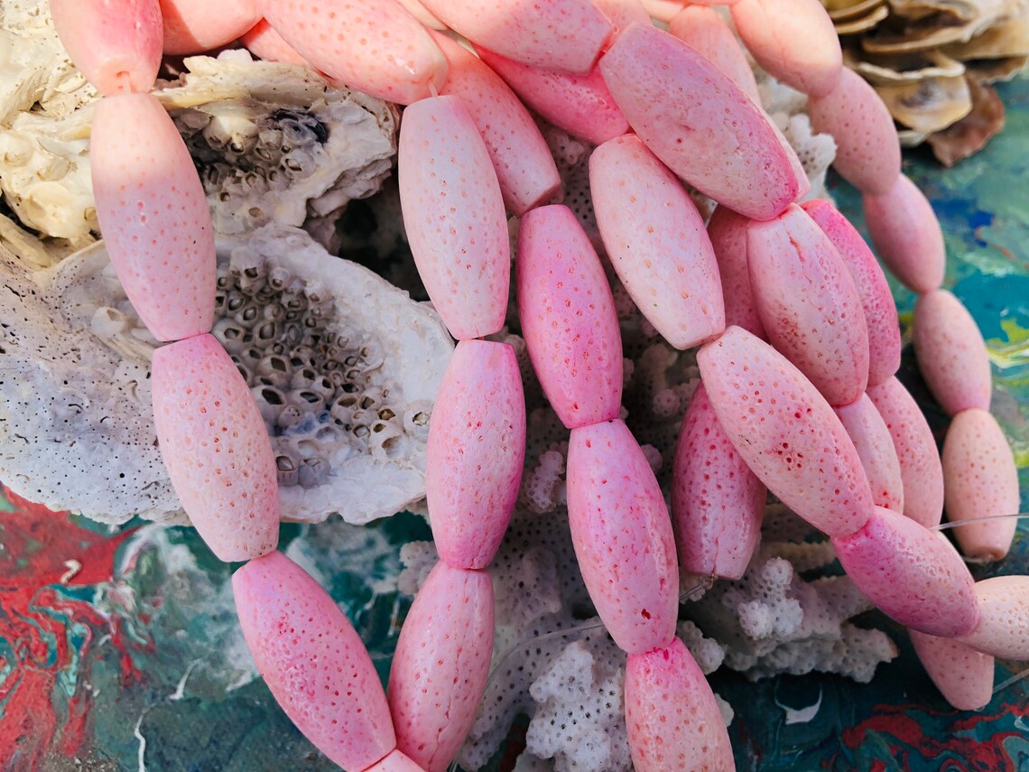 Large Natural Coral Pink Beads: Sponge Coral Strand (13mm X 30mm) - Etsy