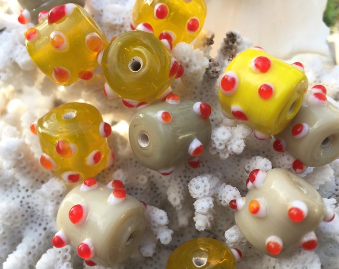 SUPPLY: 11 Vintage Dotted Lampwork Glass Beads/ Polka Dot Glass Beads ...