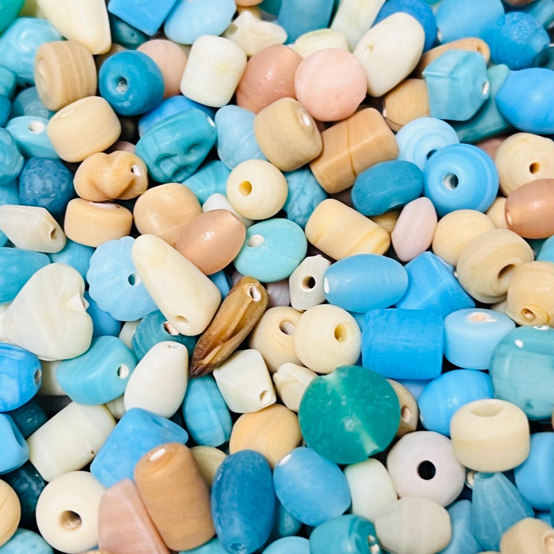 Vintage 50grams Mixed up Small Matte Sea Blue-green Beads/bone Color ...