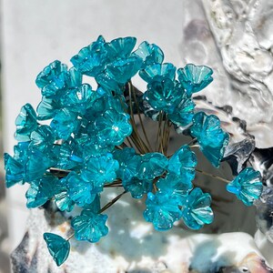 14pc Vintage Transparent Turquoise Glass Flower,headpins-glass Headpins ...