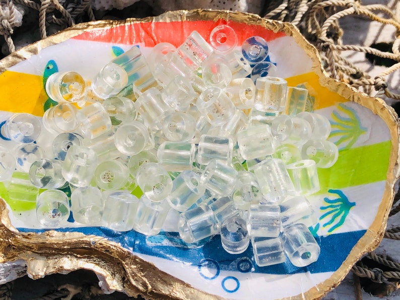 Antique Venetian Crystal Glass Beads: 7mm Clear Hex Beads, Italy (50 Pc ...