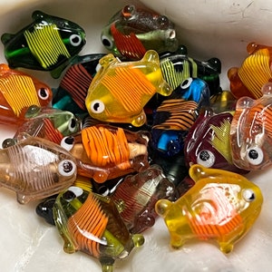 10pc Glass Fish Beads / Charms / Lamp Work /art Glass / Glass Fish ...