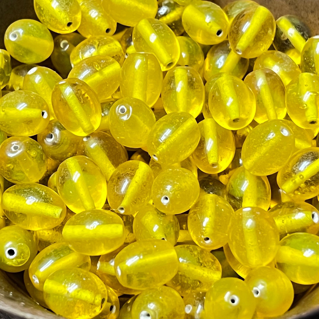 40pc Vintage Yellow Translucent Glass Beads/ Glass Bead Assortment. {D1 ...