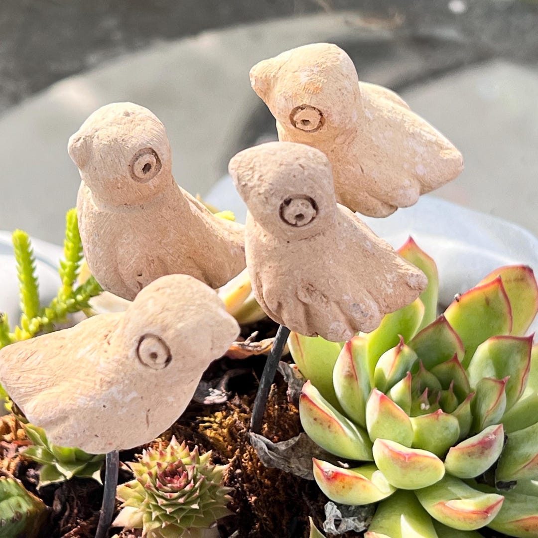 4 Pcs Terra-cotta Birds / Ceramic Birds / Hand Made / Bird on Wire .{Q3 ...