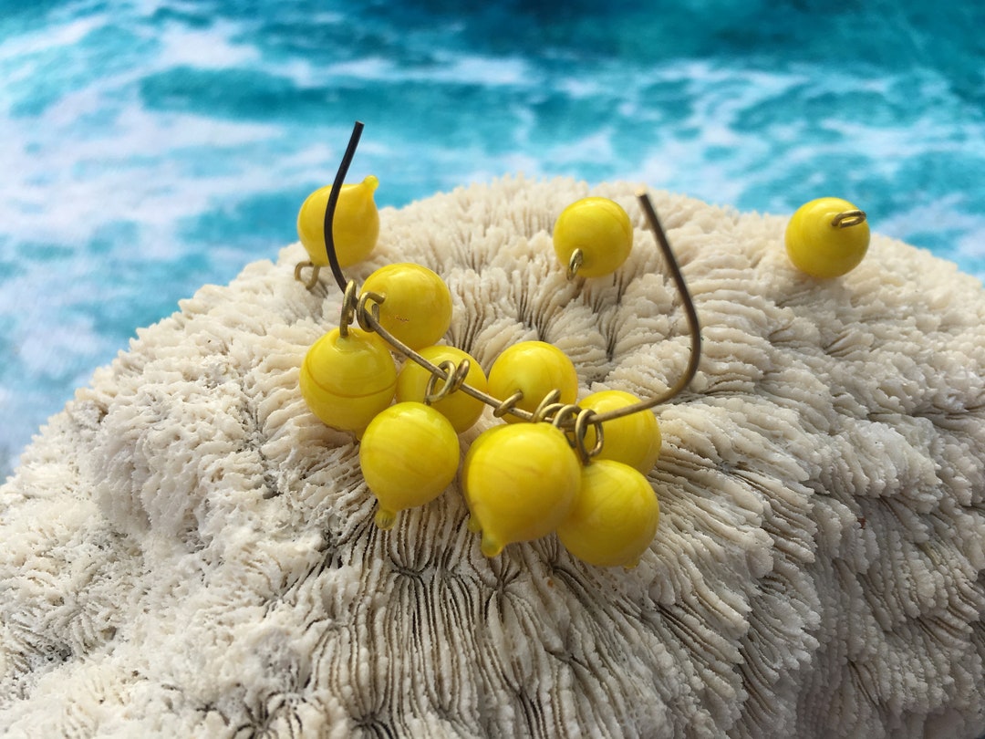 20pc Glass Yellow Lemon Beads With Brass Wire Loops-bead Charms-yellow ...