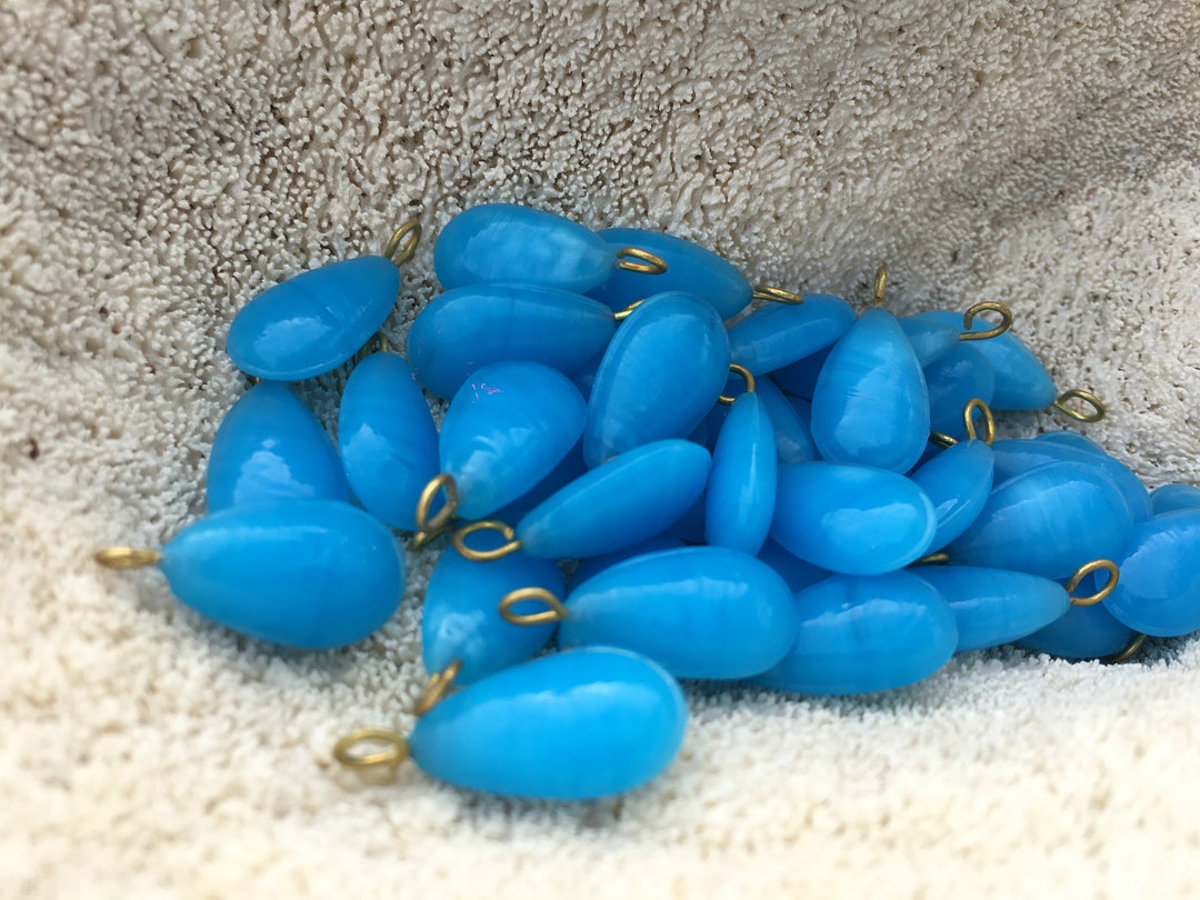 20pc Raindrop Glass Charms -blue Drops With Brass Wire- Teardrop Beads ...