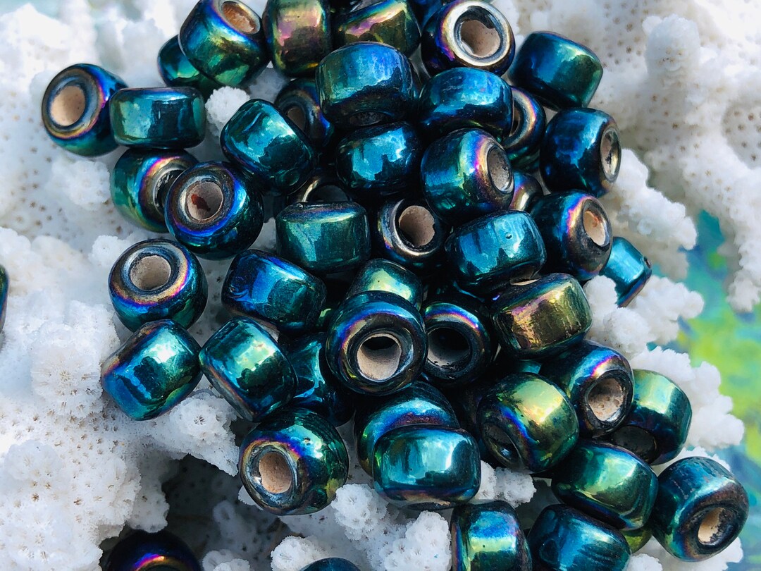 SUPPLY: 50 Crow Iris Green Color Glass Bead/ Iridescent Glass Beads ...
